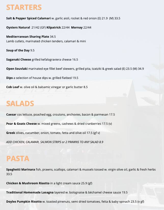 Menu at Doyles Deck & Bistro pub & bar, Mordialloc, 1 Nepean Hwy