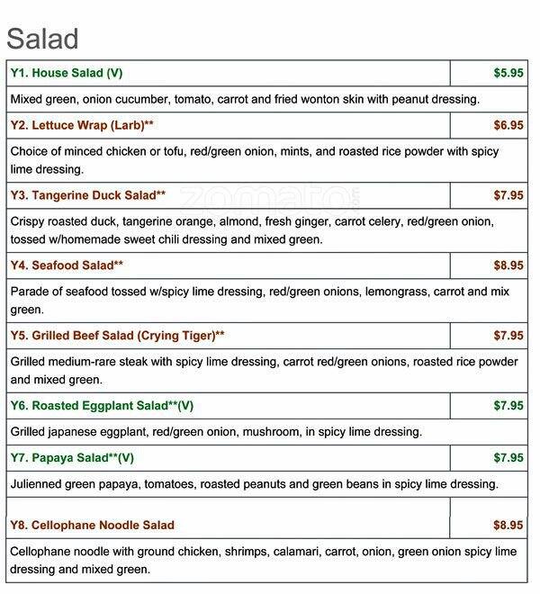 Carta del restaurante Imm Thai Street Food, Berkeley