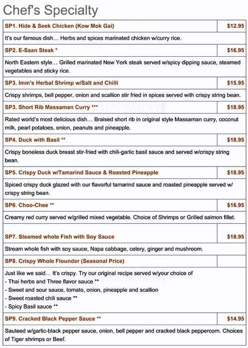 Menu at Imm Thai Street Food restaurant, Berkeley