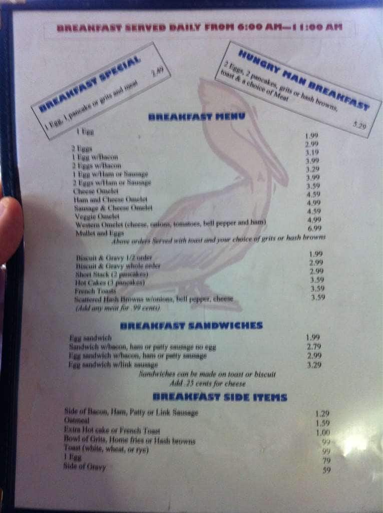 Menu at Coastal Restaurant, Panacea