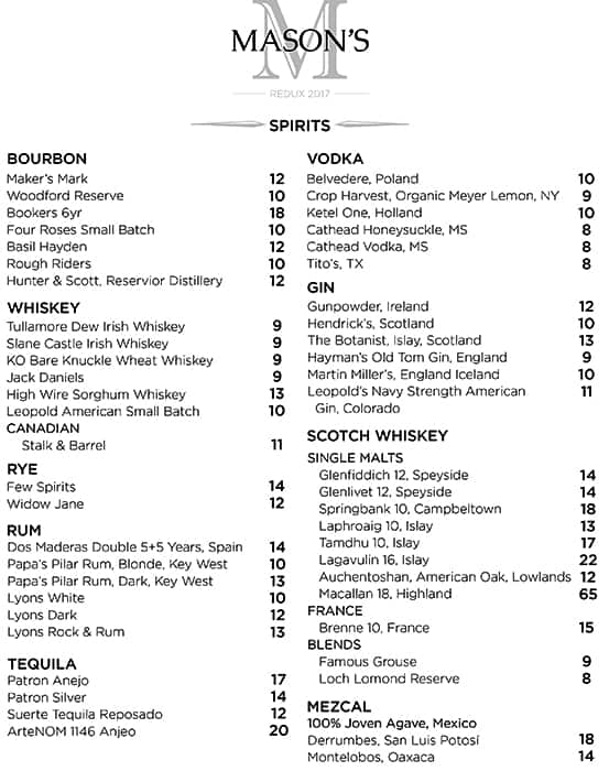 Menu at Mason's desserts, Easton, 22 S Harrison St