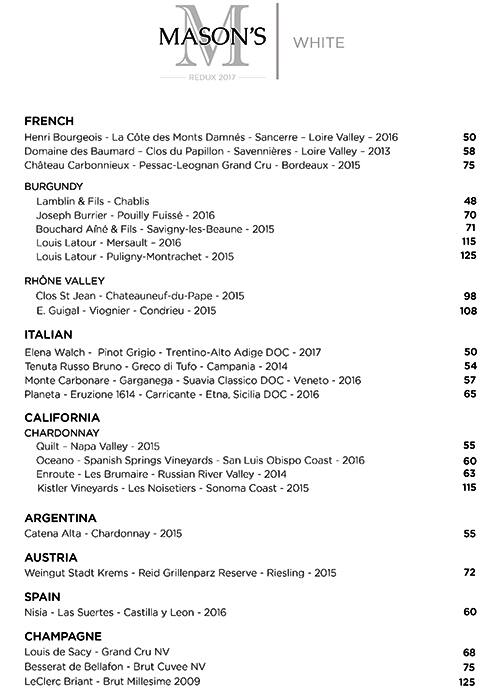 Menu at Mason's desserts, Easton, 22 S Harrison St