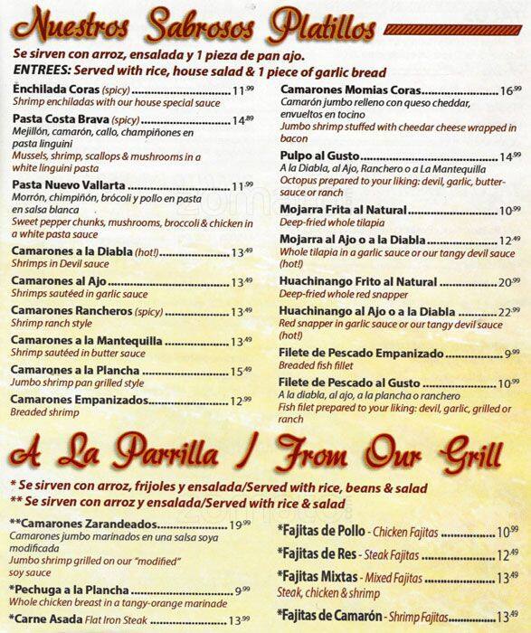 Menu at Mariscos Miramar restaurant, Villa Park, 31 North Ave