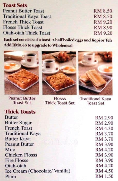 Toast Box a Kuala Lumpur: Foto del Menu con Prezzi - Zomato Malesia