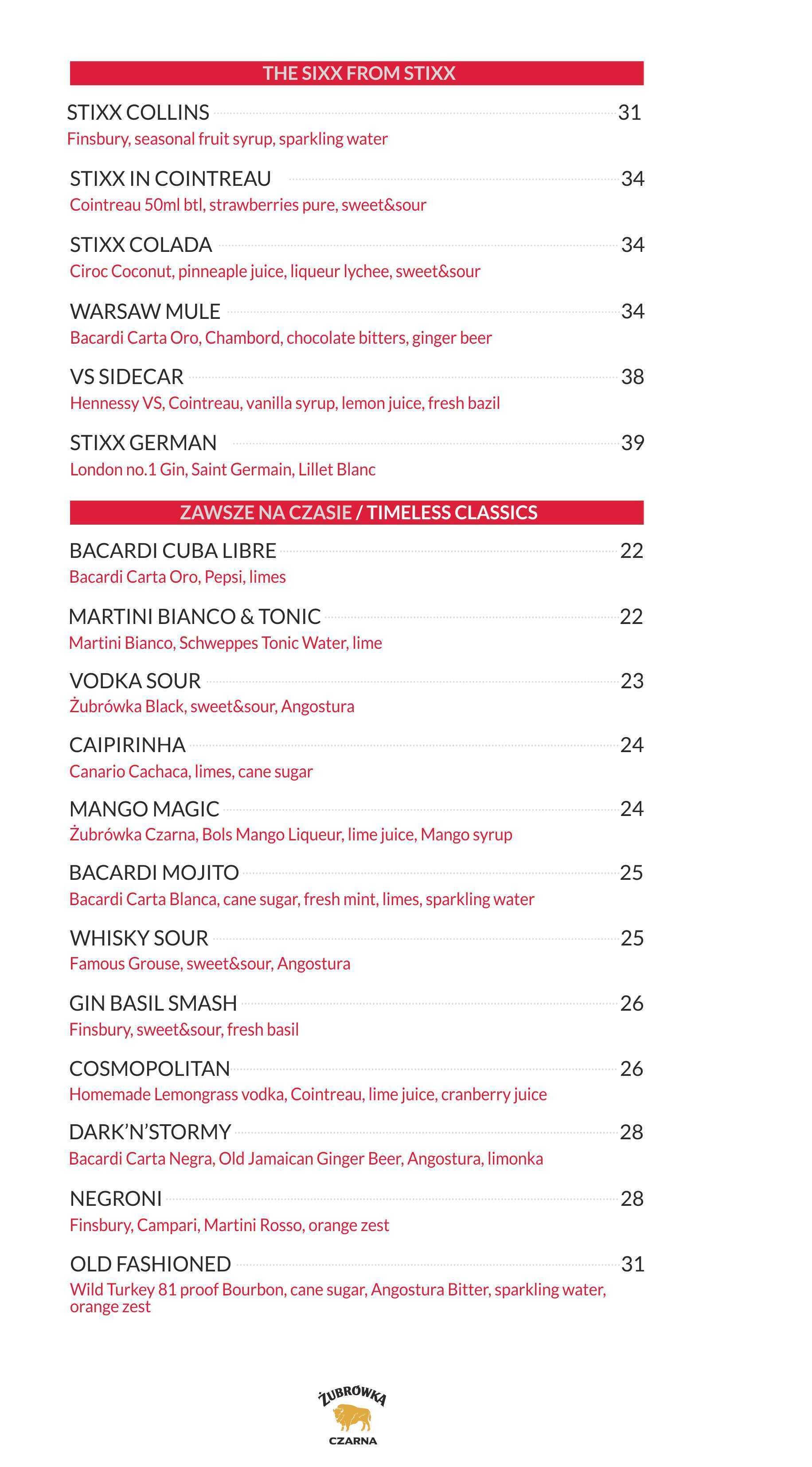 Menu at STIXX Bar & Grill, Warsaw