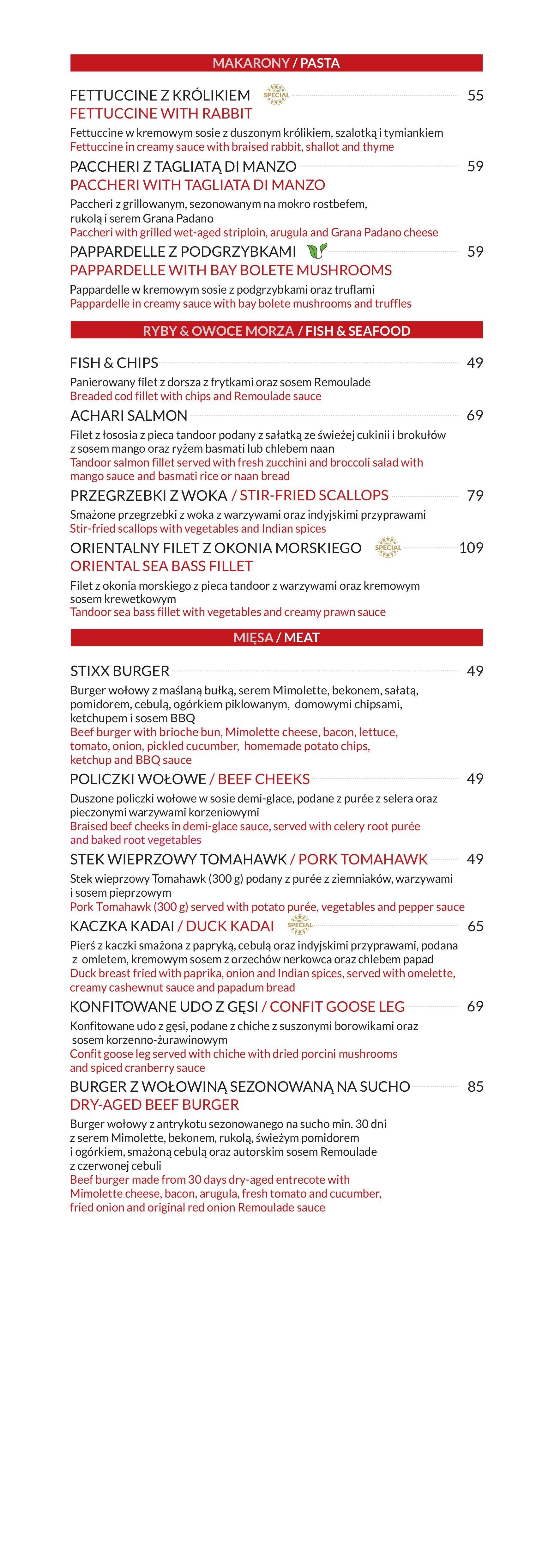 Menu at STIXX Bar & Grill, Warsaw