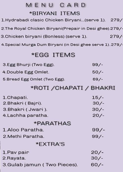 Menu of The Kavish, Wagholi, Pune