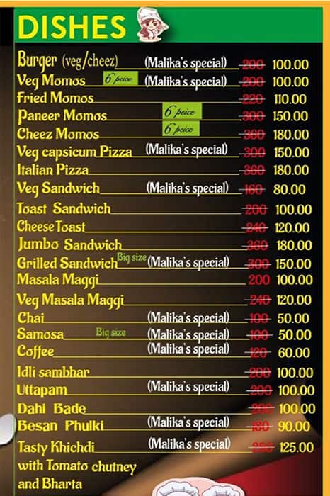 Menu of Malika's Kitchen, Goregaon West, Mumbai