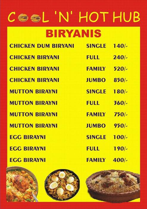Menu of Cool 'N' Hot Hub, Vanasthalipuram, Hyderabad