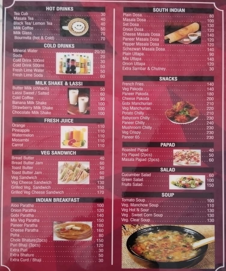 Menu of Shree Krishna Pure Veg Family Restaurant, Baga, Goa
