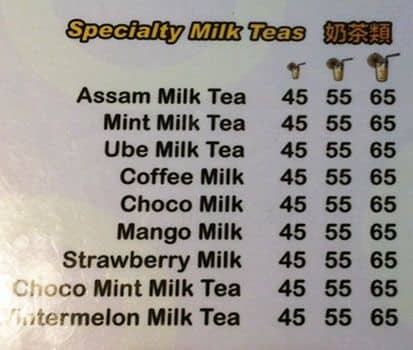 Menu at Dream Tea Express cafe, Taguig