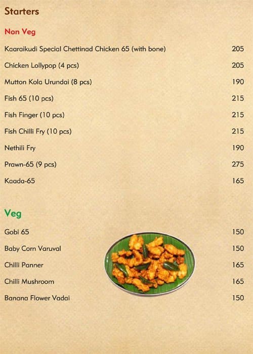 Menu at Kaaraikudi Chettinad Restaurant VR Mall Chennai, Chennai, 2nd Floor
