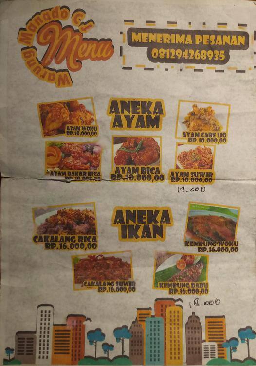 Menu at Warong Manado restaurant, Jakarta, Energy Building