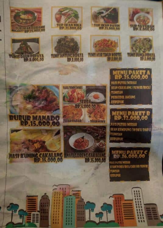 Menu at Warong Manado restaurant, Jakarta, Energy Building