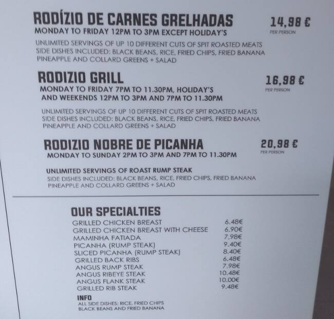 Menu at Prazeres da Picanha restaurant, Amadora, Av. Cruzeiro Seixas 5 ...
