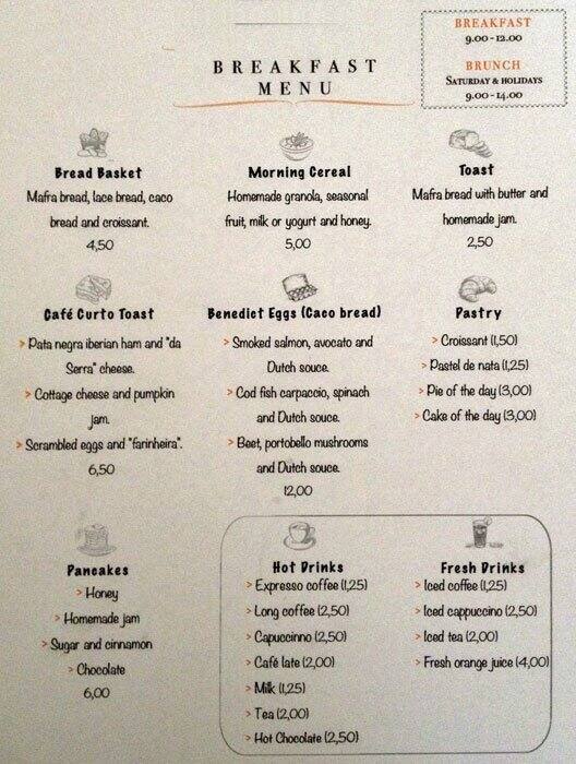 Menu at Companheira do Largo restaurant, Lisbon, Av. Praia da Vitória 53