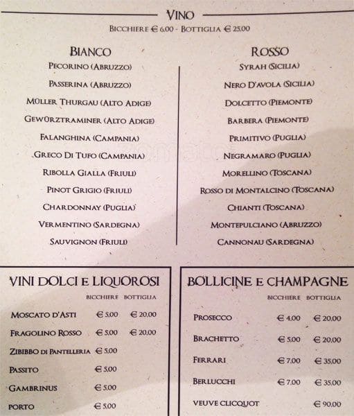 Menu da Mariuccia fast food, Roma, P.za della Cancelleria