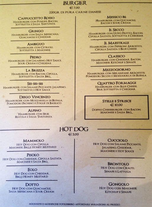 Menu da Mariuccia fast food, Roma, P.za della Cancelleria