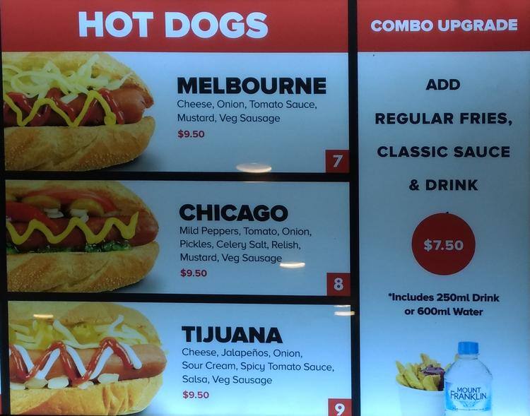 Menu at Lord Of The Fries fast food, Sydney, 537 George St