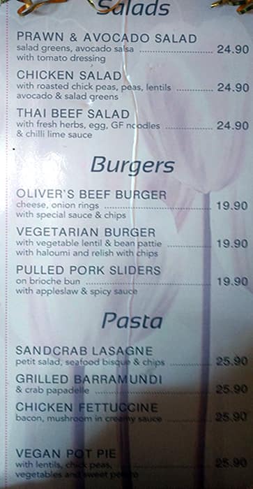 Menu at littles and olivers cafe, Manly