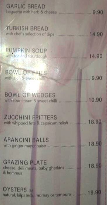 Menu at littles and olivers cafe, Manly
