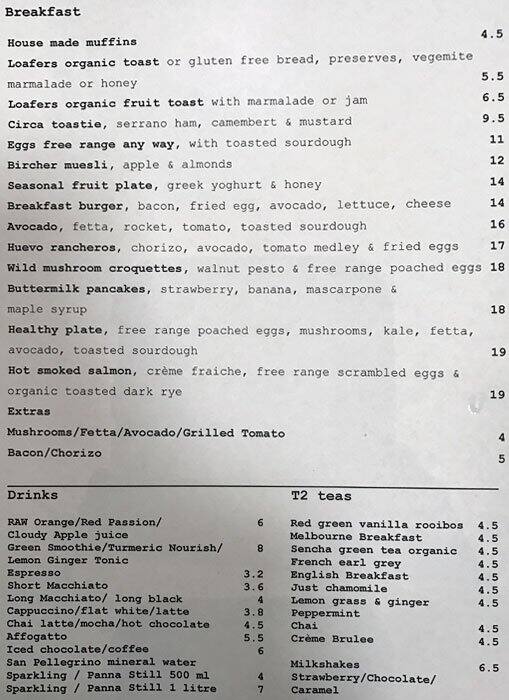 Circa menu, Menu restauracji Circa, Mount Lawley, Perth - Urbanspoon/Zomato