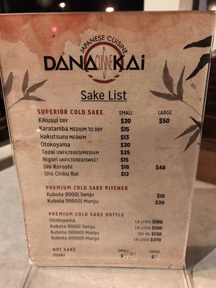 Menu at Dana Kai restaurant, Dana Point, Camino Del Avion # A