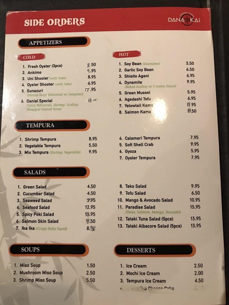 Menu at Dana Kai restaurant, Dana Point, Camino Del Avion # A