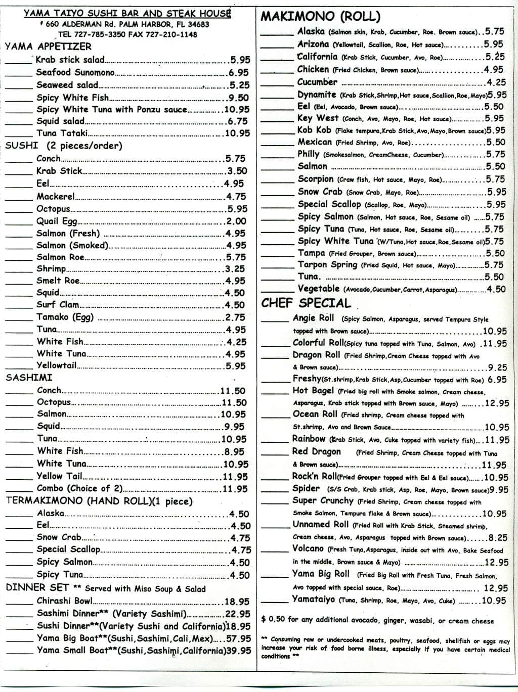 Yama-Taiyo Japanese Cuisine Menu - Urbanspoon/Zomato