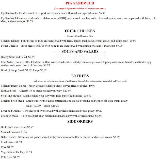 Menu at San Antonio Pig Stand restaurant, San Antonio, Broadway