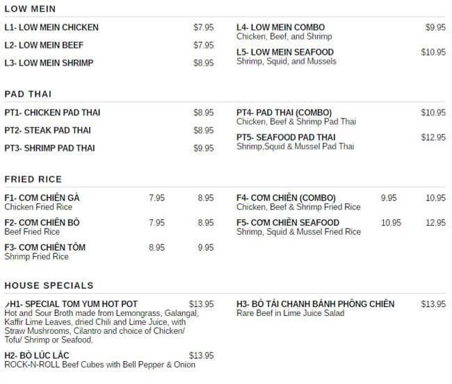 Menu at Simple Chinese restaurant, San Antonio