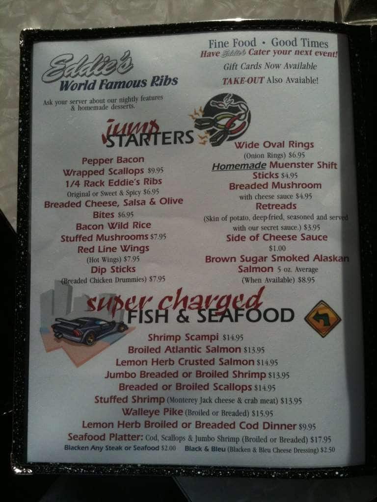 Menu at Eddie's World Famous Ribs pub & bar, Superior