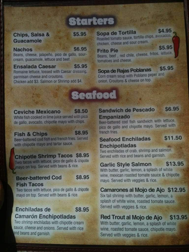 Menu at La Cueva Cafe, Taos