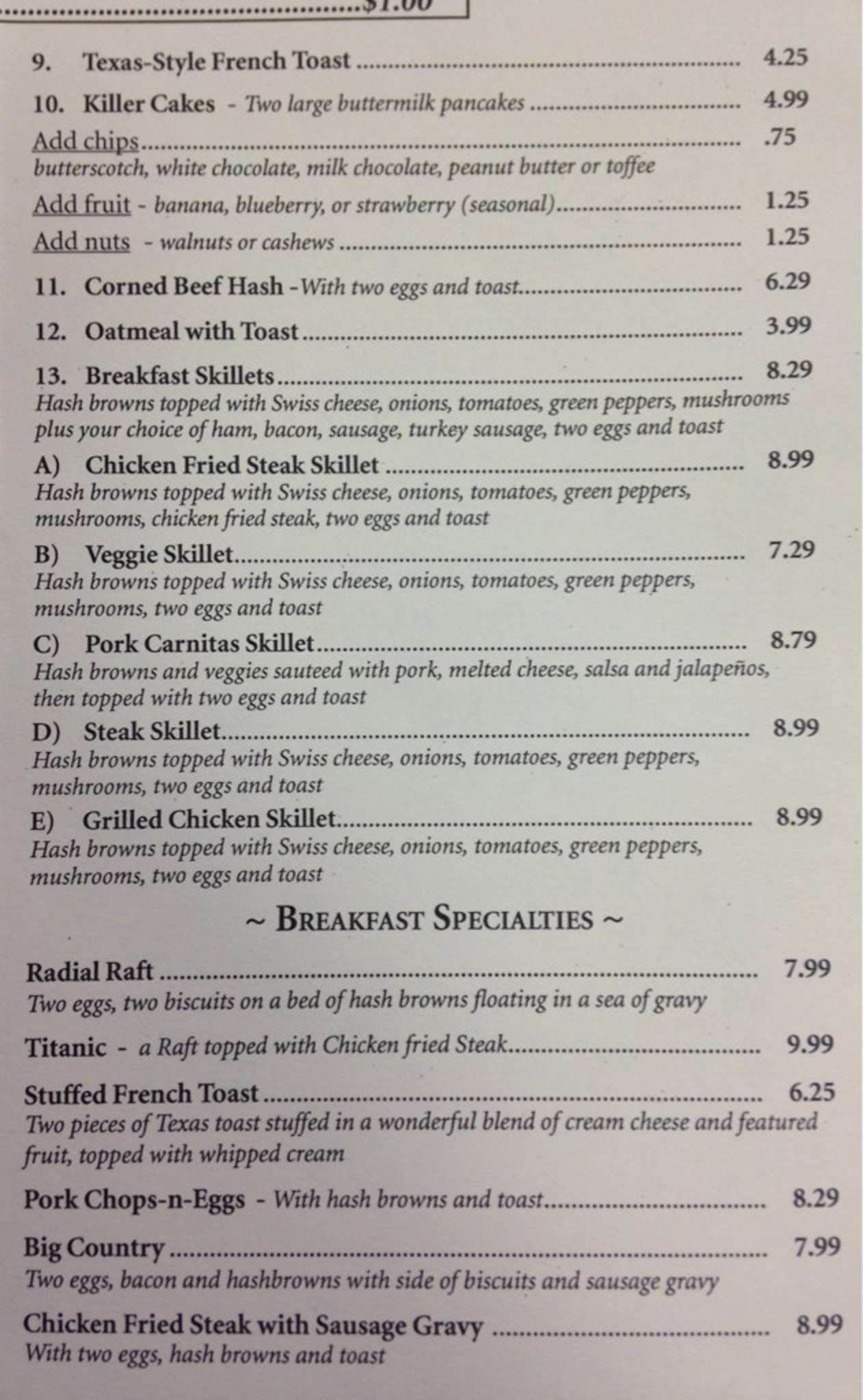 Menu at Lisa's Radial Cafe, Omaha