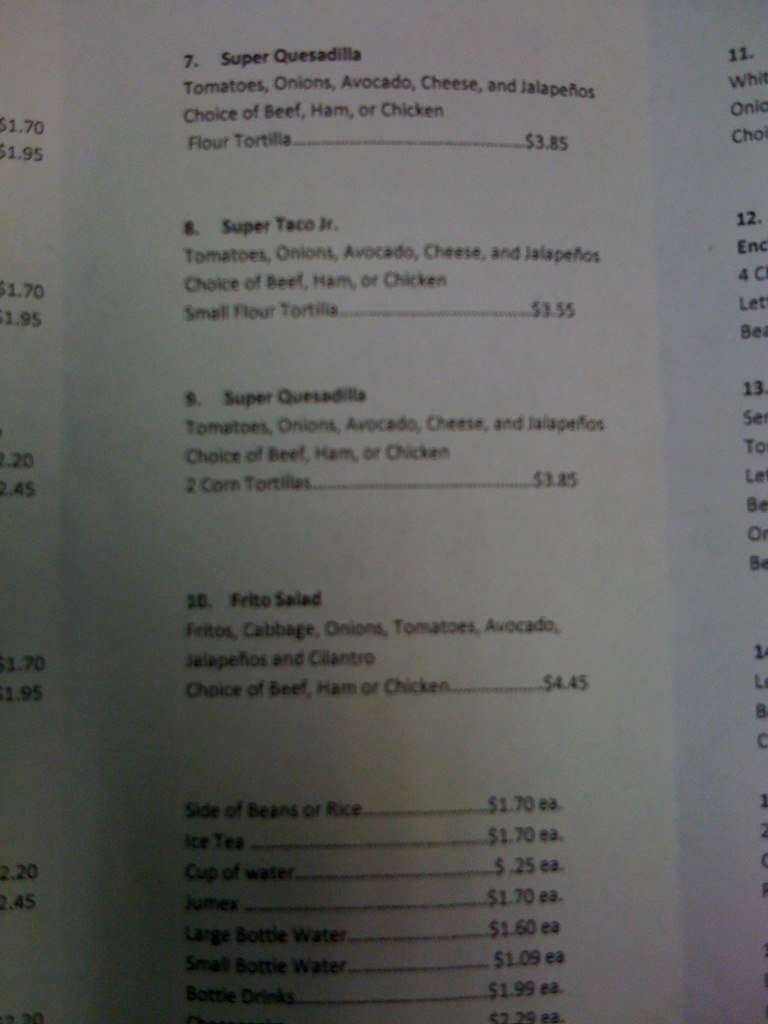 Menu at Taqueria El Lugar restaurant, Tyler, E 5th St