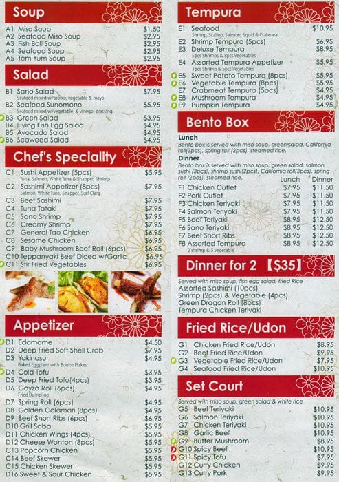 Sano Sushi Menu, Menu for Sano Sushi, Thornhill, Toronto - Urbanspoon ...