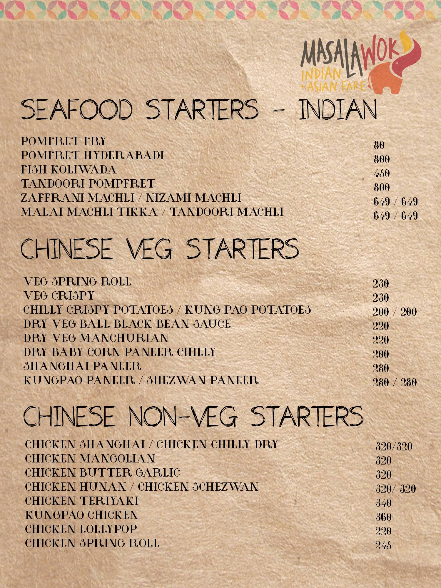 Menu at Masala Wok, Mumbai