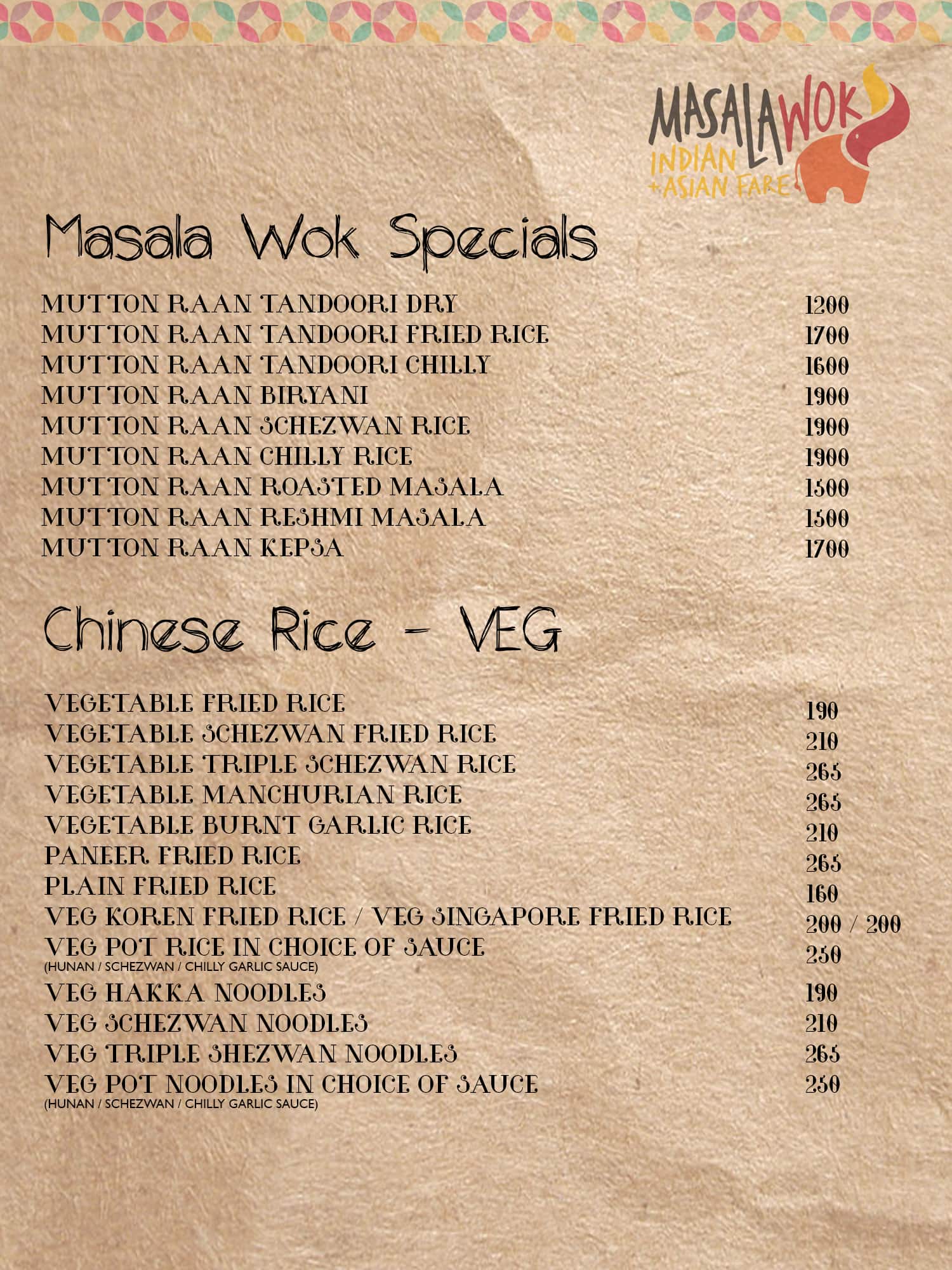 Menu at Masala Wok, Mumbai