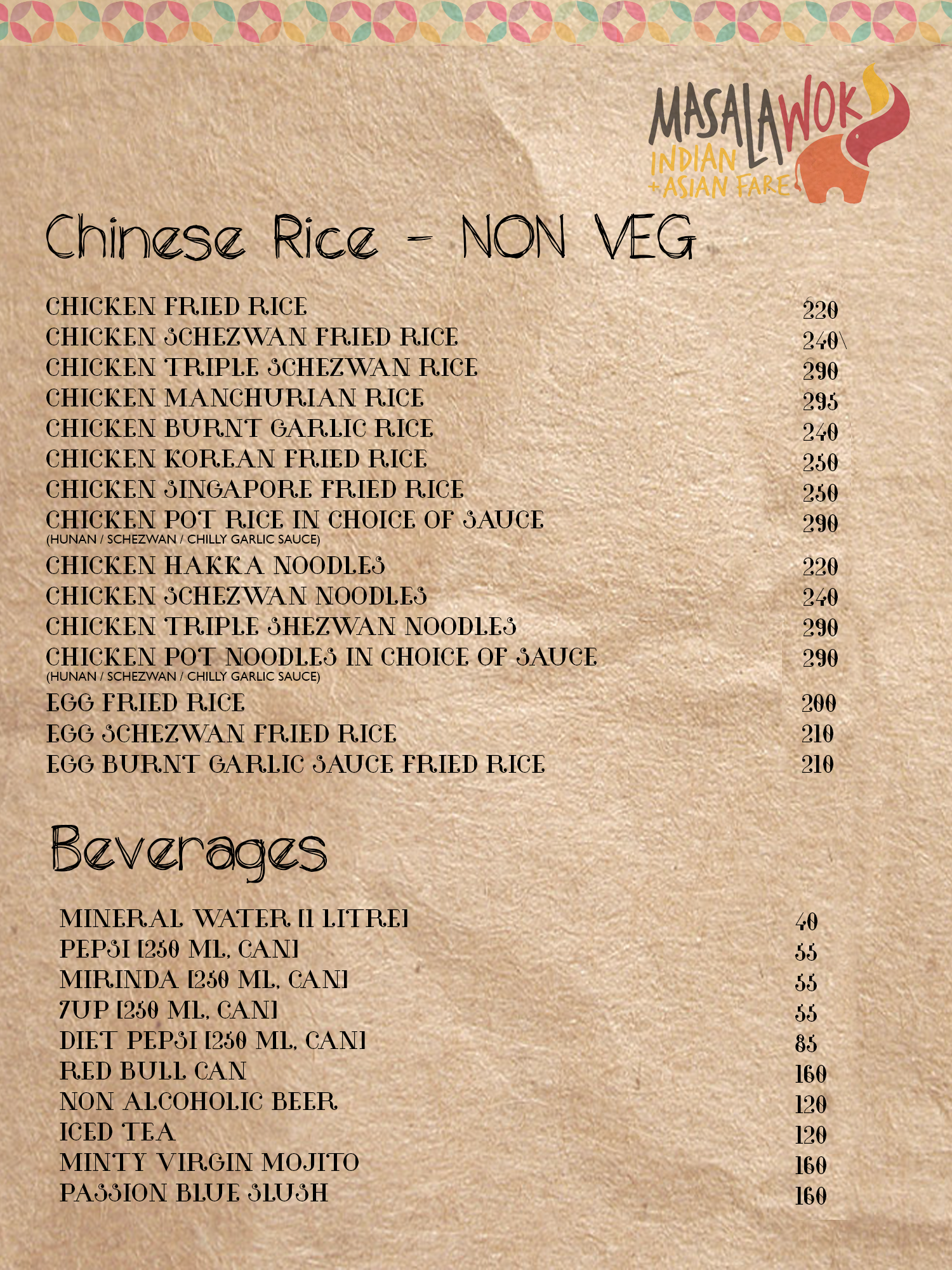 Menu at Masala Wok, Mumbai