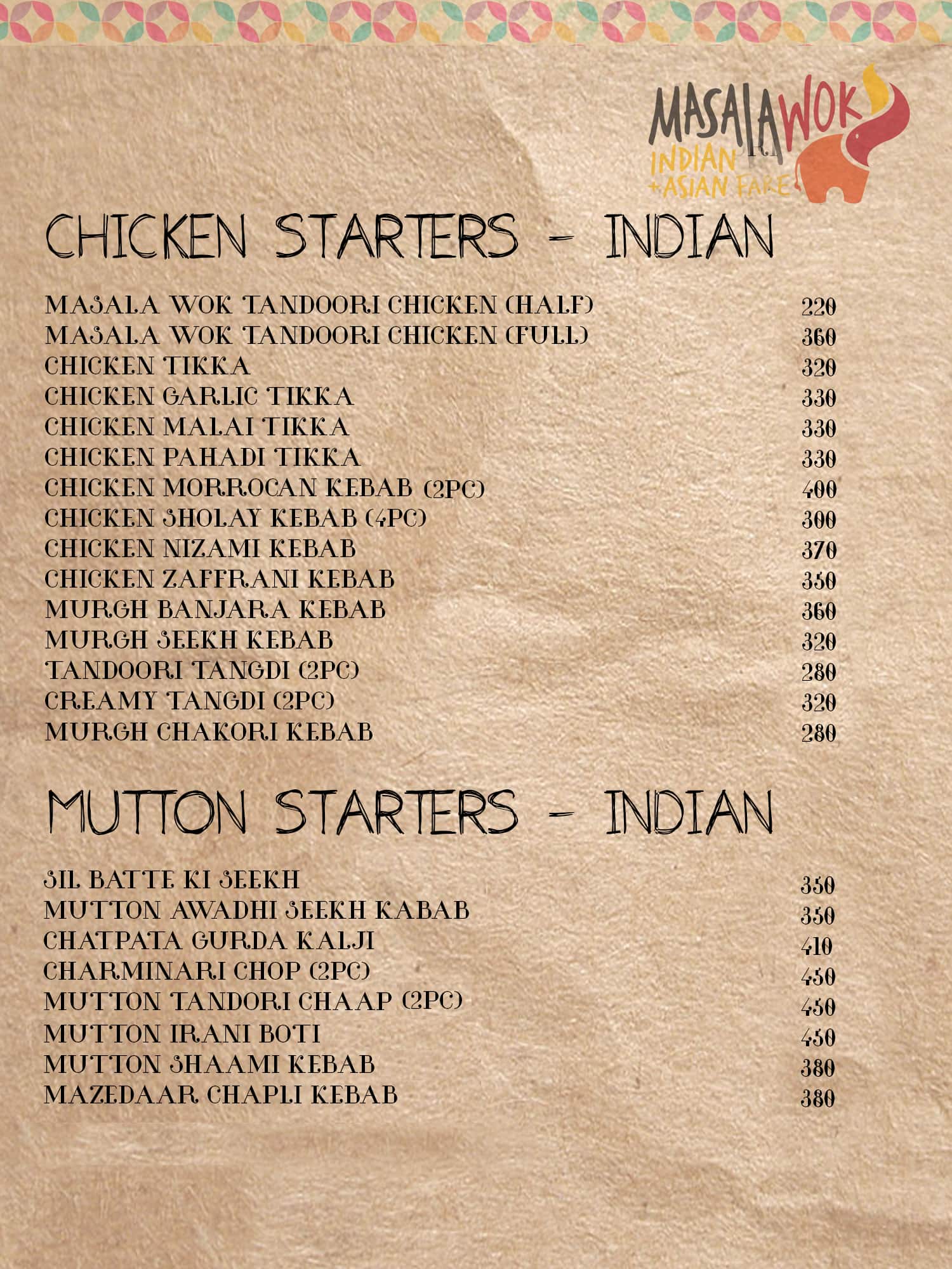 Menu at Masala Wok, Mumbai