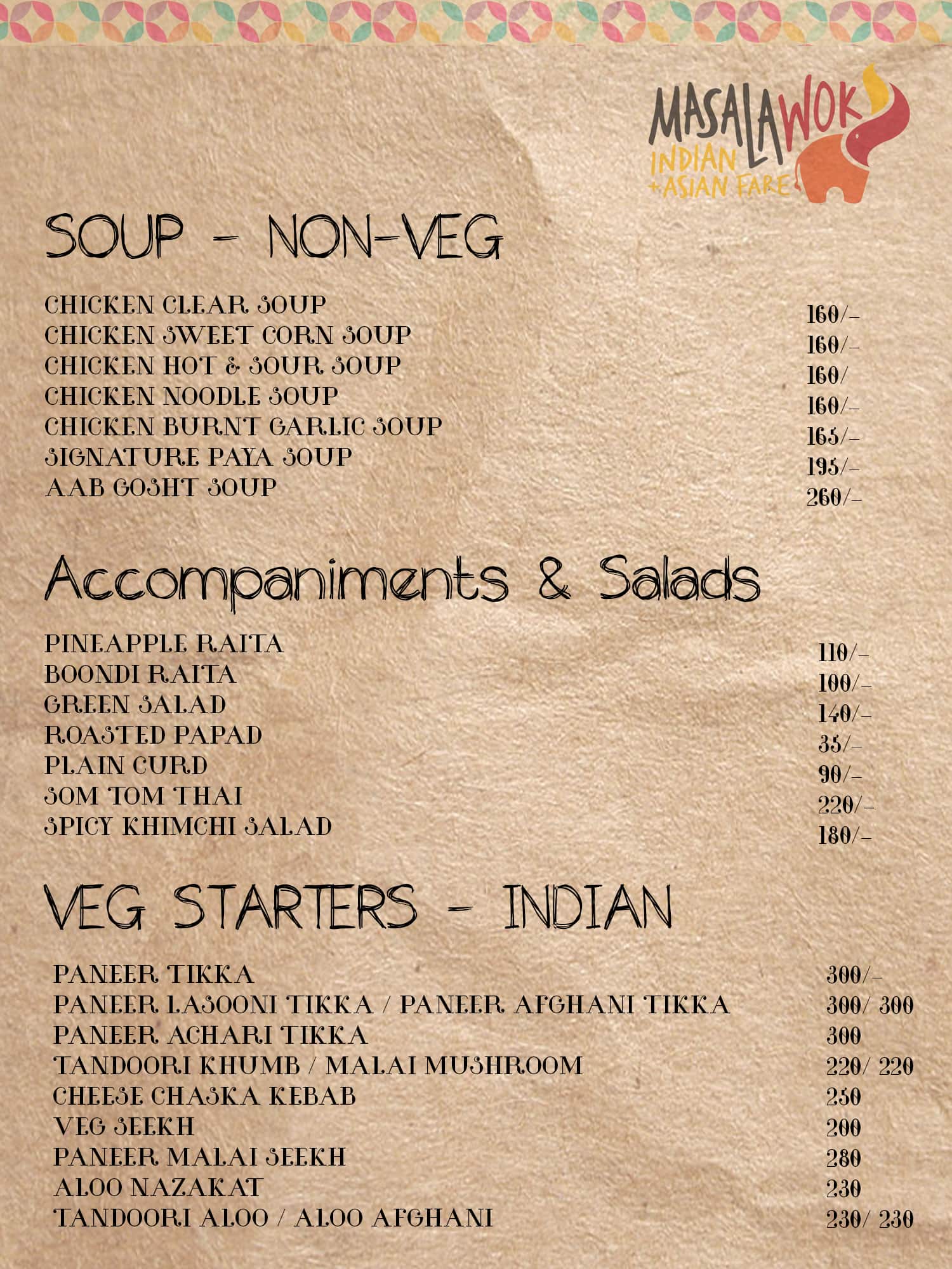 Menu at Masala Wok, Mumbai