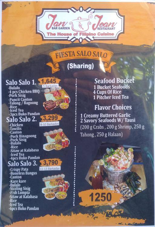 Menu at Jan and Jean Bar Garden and Restaurant, Laurel, 410 Tagaytay ...