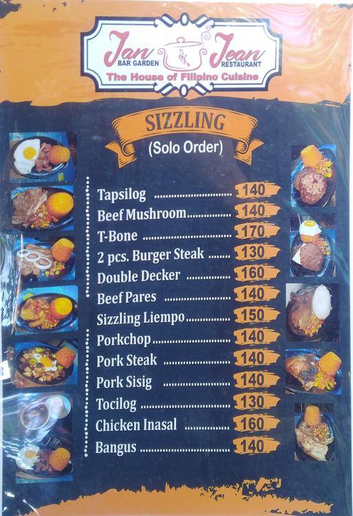 Menu at Jan and Jean Bar Garden and Restaurant, Laurel, 410 Tagaytay ...