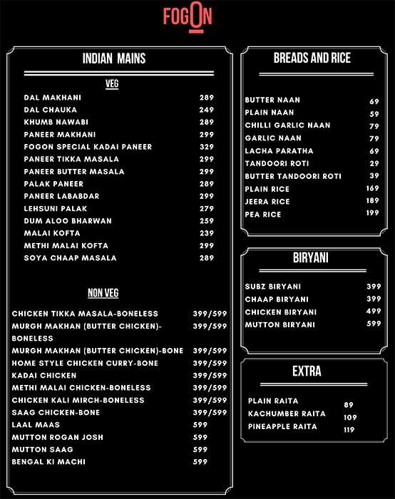 Menu at Namak, Noida