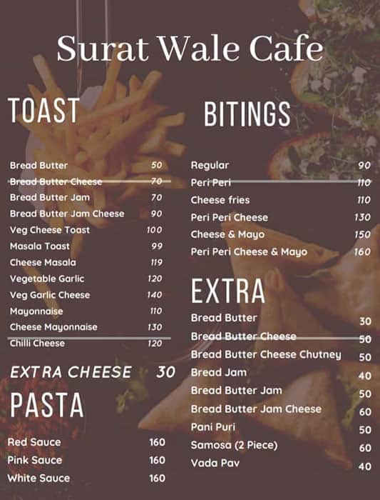 Menu of Surat Wala Cafe, Vesu, Surat