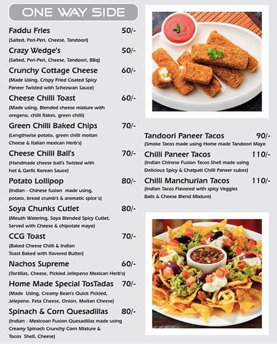 Menu of One Way, Vijay Nagar, Indore