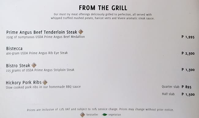 Menu at The Nest Dining in The Sky restaurant, Muntinlupa