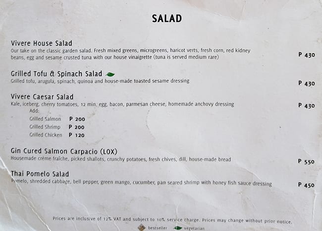 Menu at The Nest Dining in The Sky restaurant, Muntinlupa