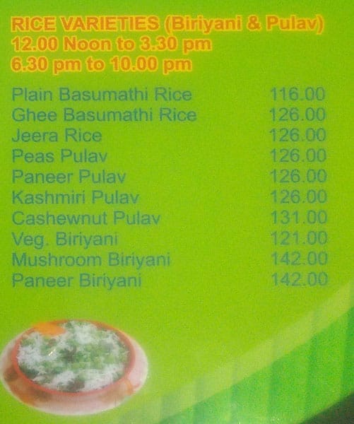 Menu at Hotel Arya Bhavan, Chennai, 12