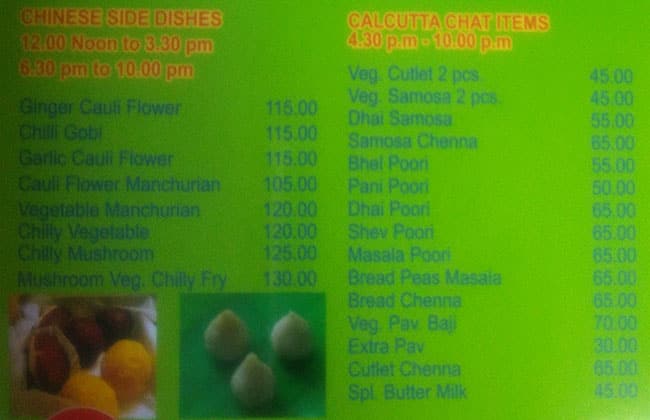 Menu at Hotel Arya Bhavan, Chennai, 12